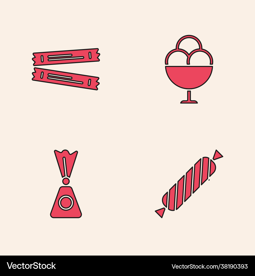 Set candy sugar stick packets ice cream in bowl Vector Image