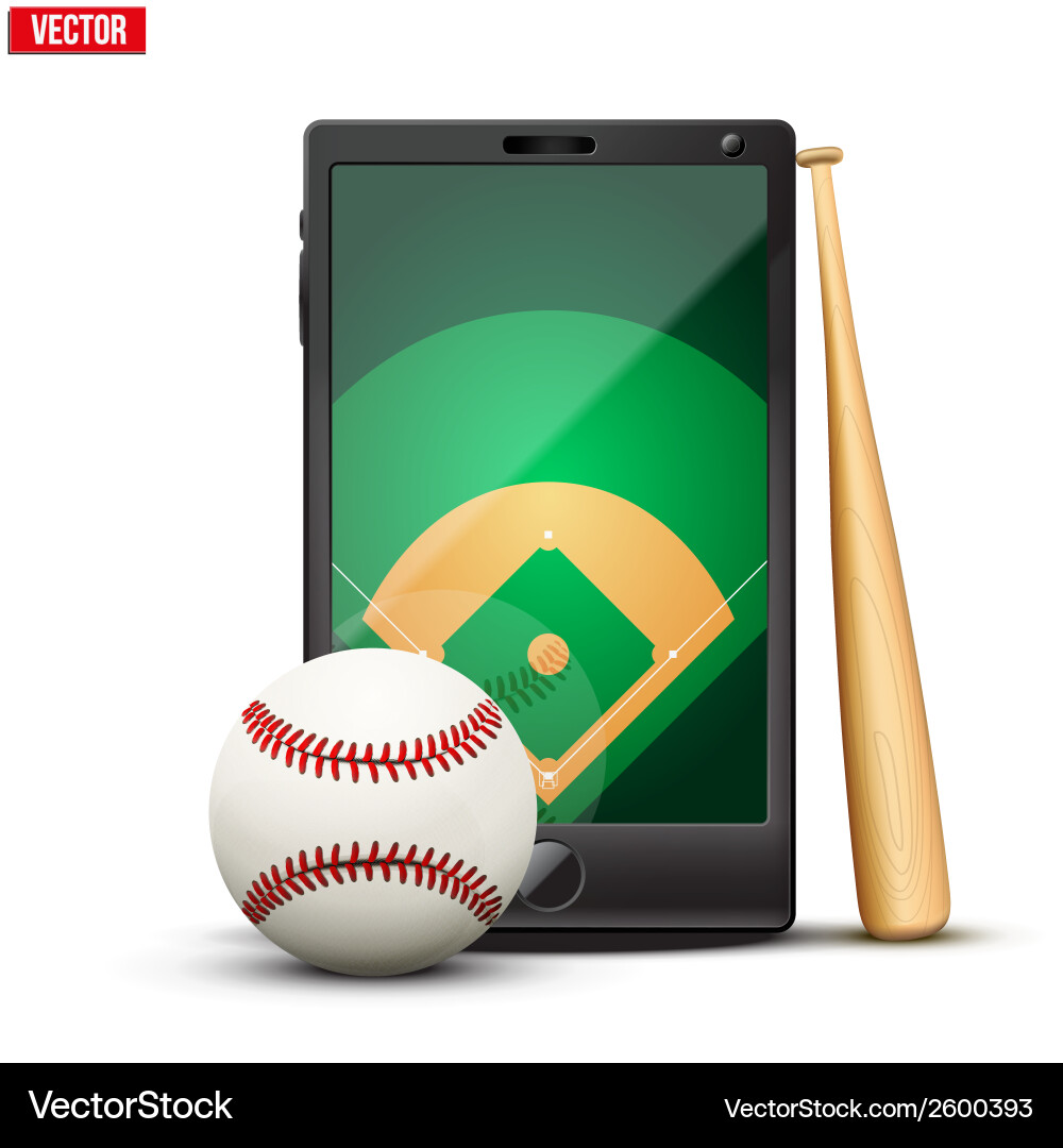 Smartphone with baseball ball and field Royalty Free Vector