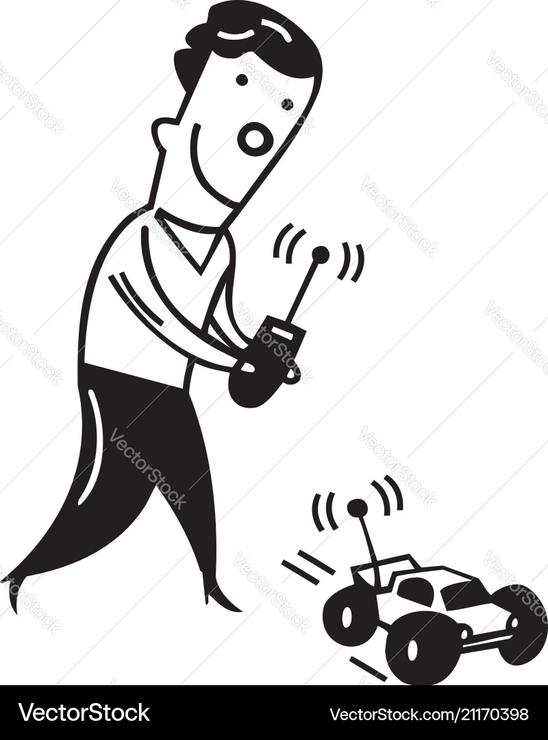 Boy playing with electronic car toys drawing Vector Image