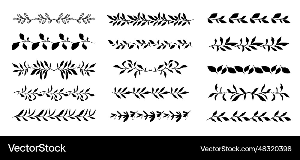 Floral dividers set hand drawn leaf borders decor Vector Image