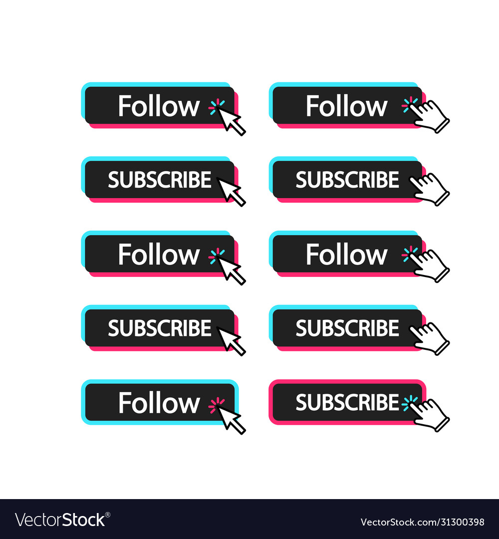Follow subscribe button with cursor mouse pointer Vector Image