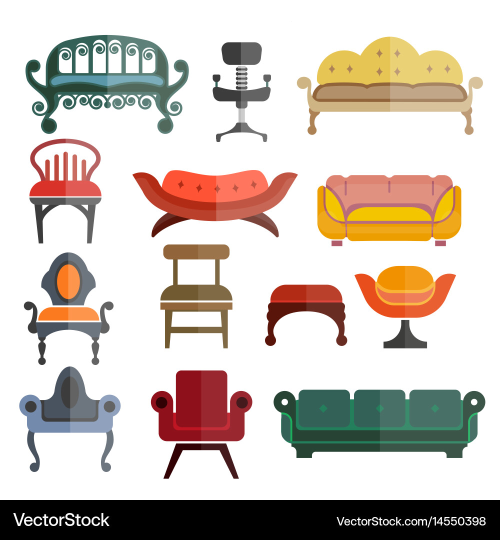 Furniture seats or chairs isolated flat Royalty Free Vector