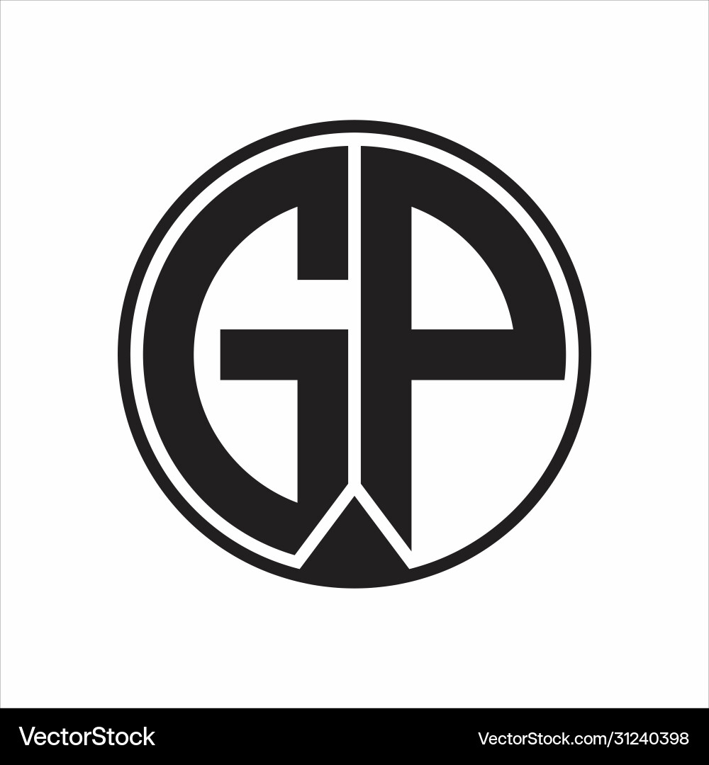 Gp logo monogram circle with piece ribbon style Vector Image