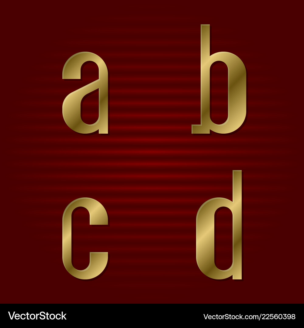 Lowercase gold font isolated a b c d letters Vector Image