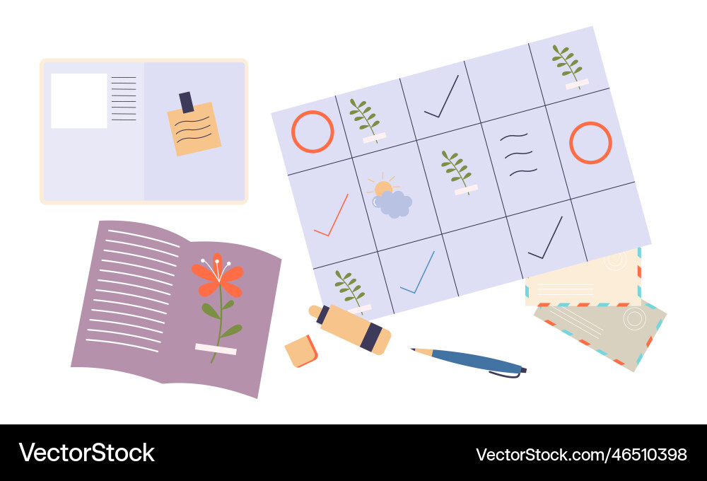 Paper notebooks notepads diaries planners set Vector Image