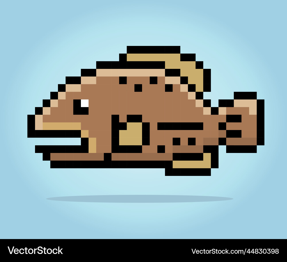 Pixel 8 bit brown trout fish animals for games Vector Image