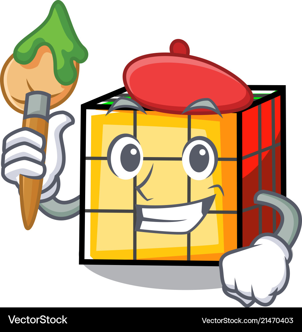 Artist rubik cube character cartoon Royalty Free Vector