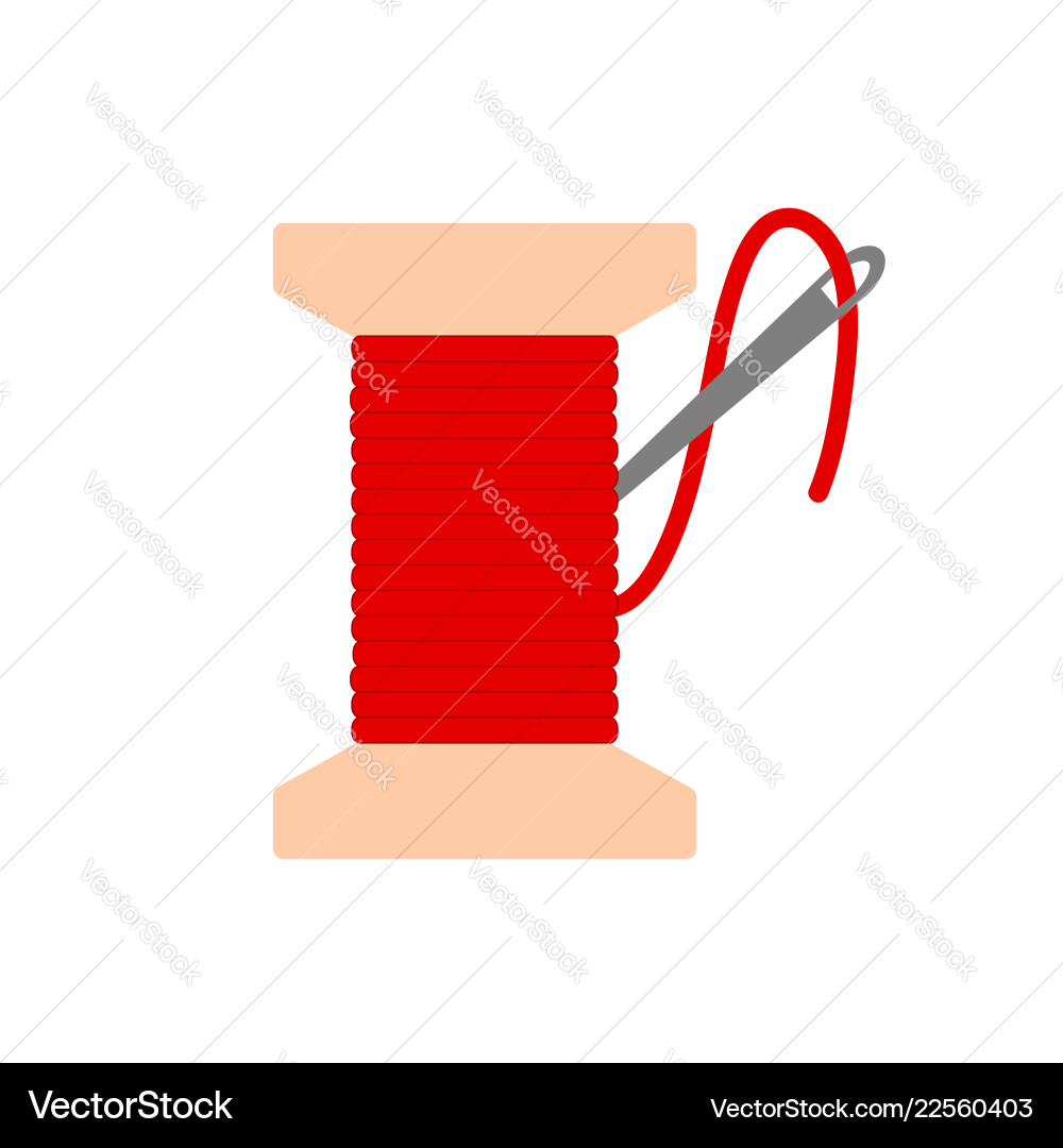 Bobbin with red needle thread icon flat Royalty Free Vector