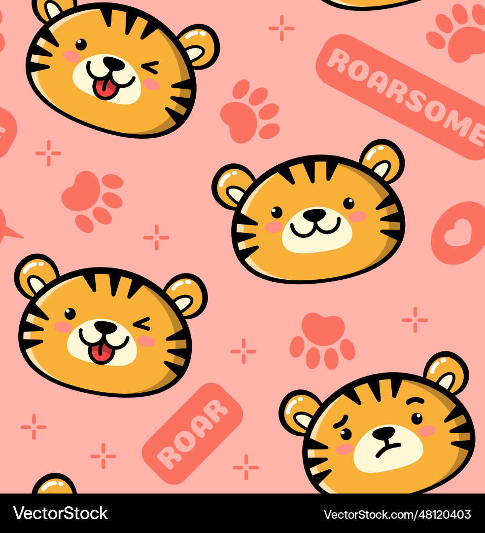 Cartoon tiger face pattern cartoonish tiger head Vector Image