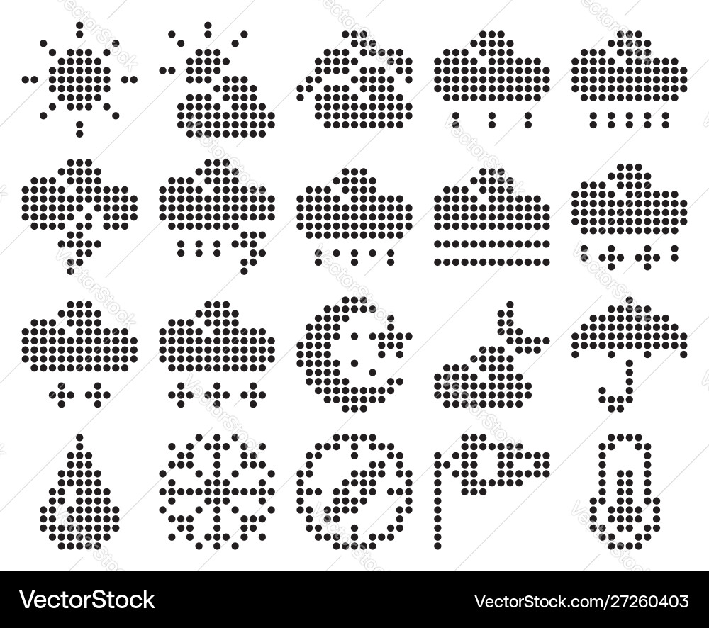 Collection dotted icons weather Royalty Free Vector Image