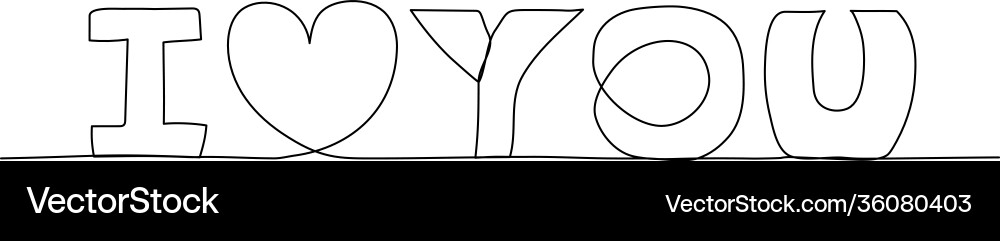 Continuous one line lettering text i love you Vector Image