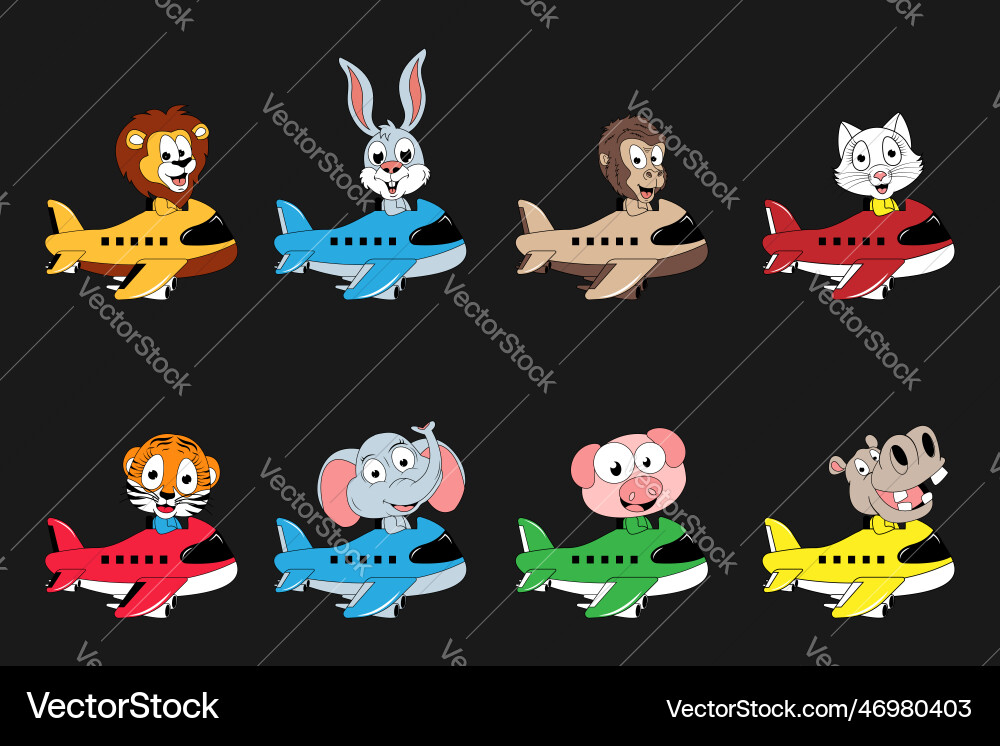 Cute animal cartoon with plane Royalty Free Vector Image