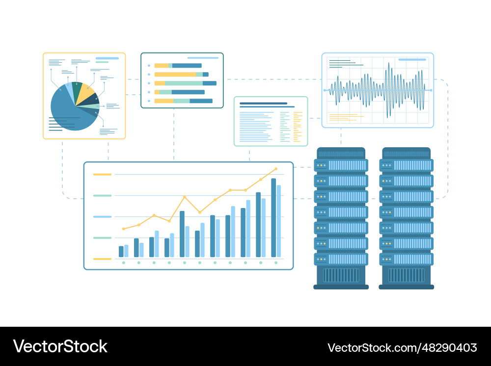 Data research storage and monitoring with server Vector Image