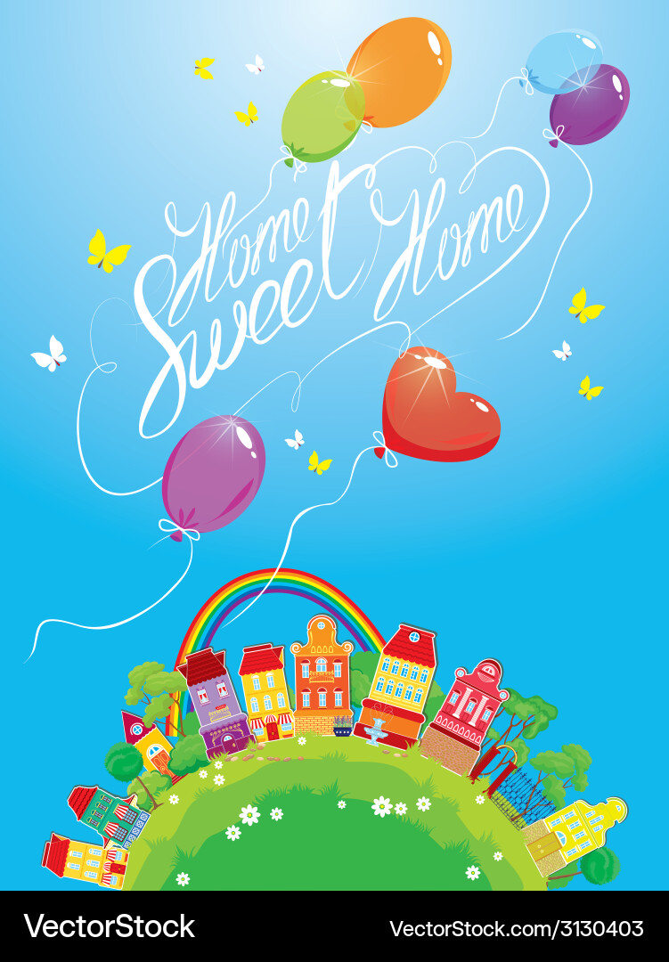 Decorative colorful houses trees rainbow Vector Image