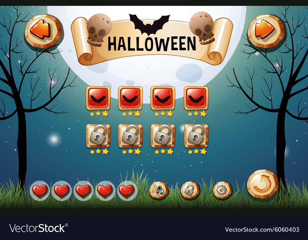 Game template with halloween theme Royalty Free Vector Image