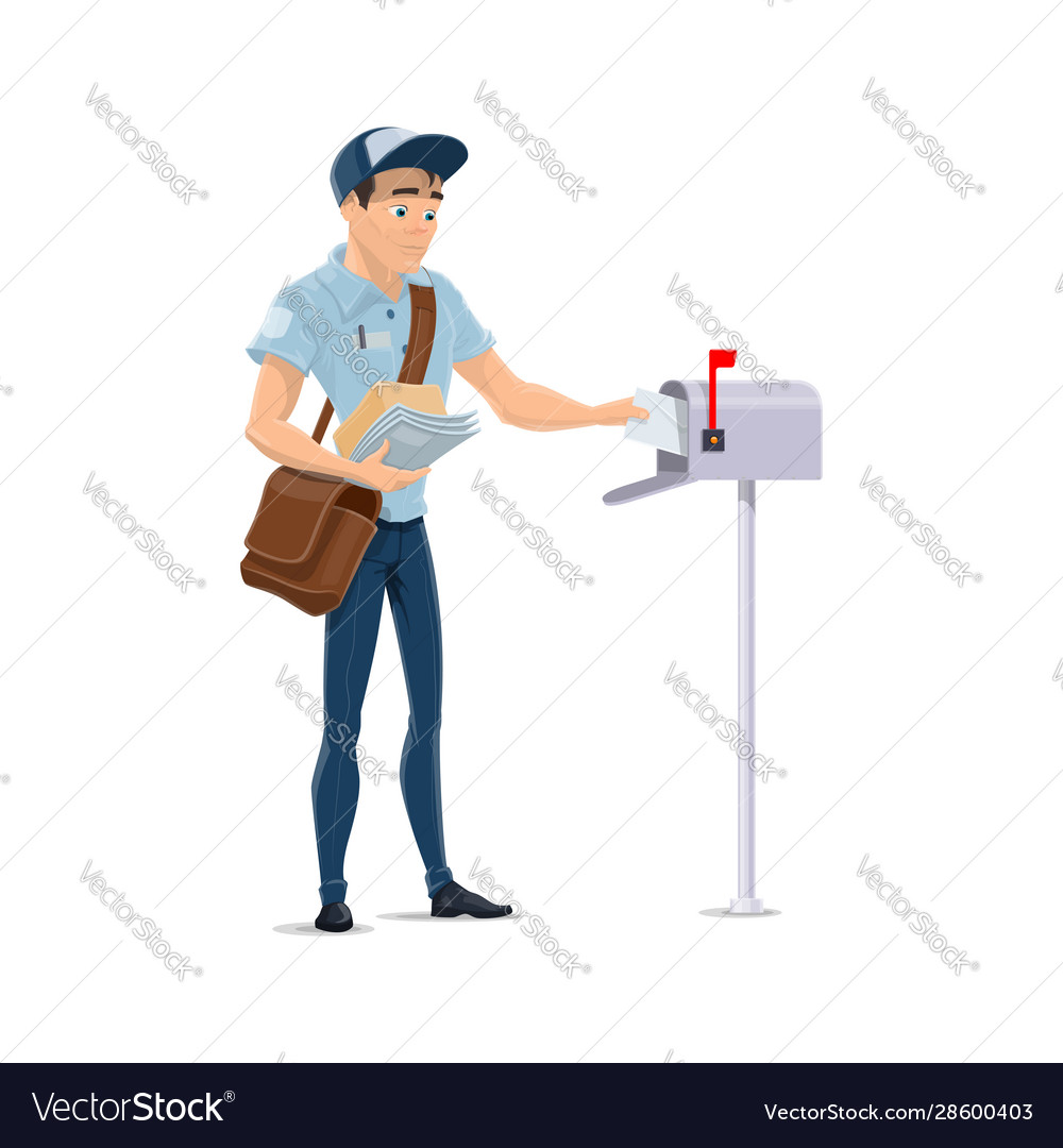 Postman put letters into postbox Royalty Free Vector Image