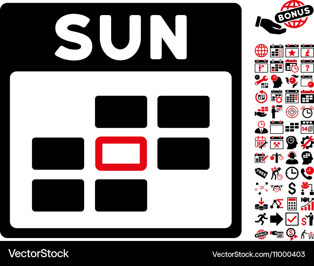 Sunday calendar grid flat icon with bonus Vector Image