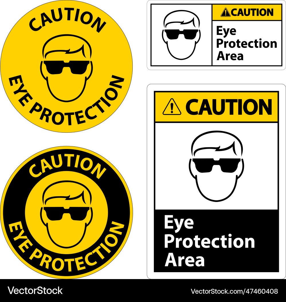 Caution eye protection area symbol sign on white Vector Image