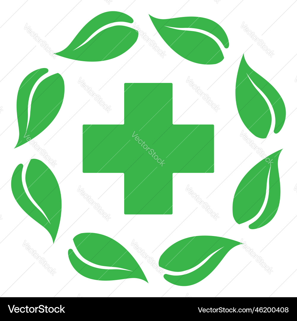 Green pharmacy logo leaves in a circle Royalty Free Vector