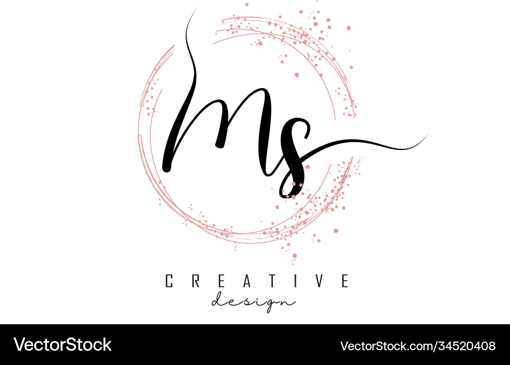 Handwritten ms m s letter logo with sparkling Vector Image