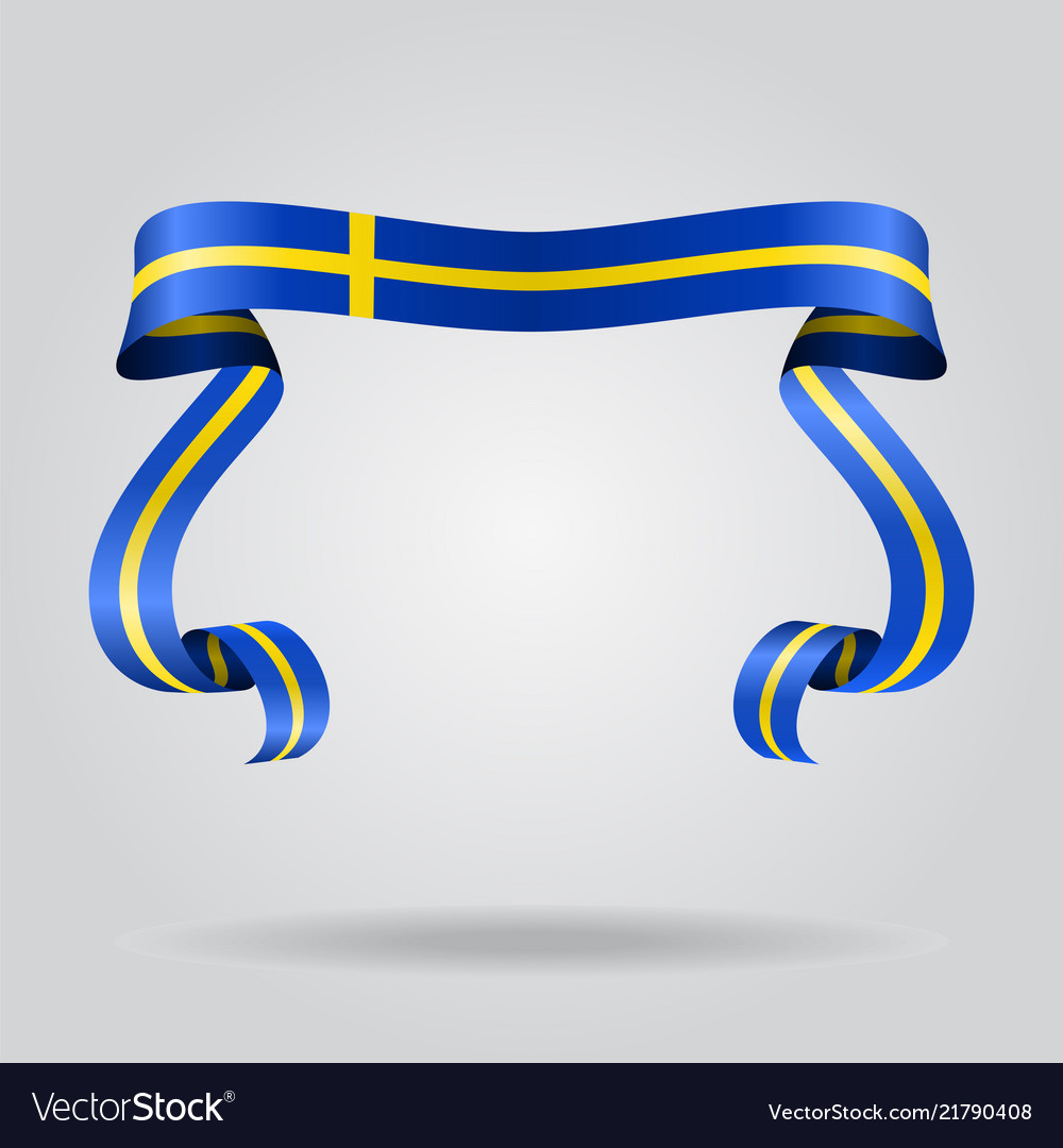 Swedish flag wavy ribbon background Royalty Free Vector