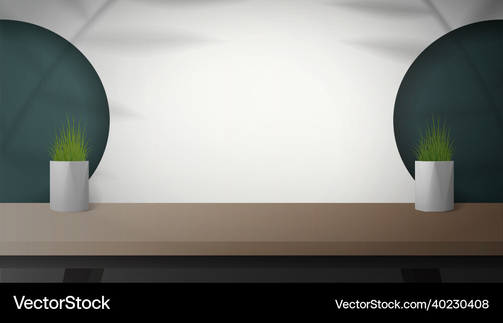 White room with wooden table shadows from Vector Image