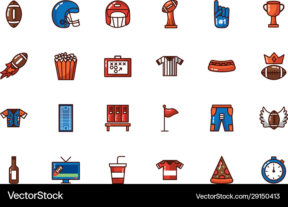 Bundle american football set icons Royalty Free Vector Image