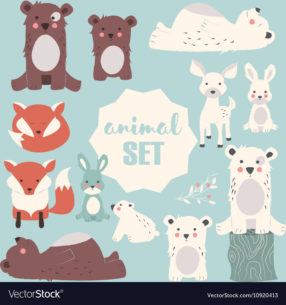 Collection of cute forest and polar animals Vector Image