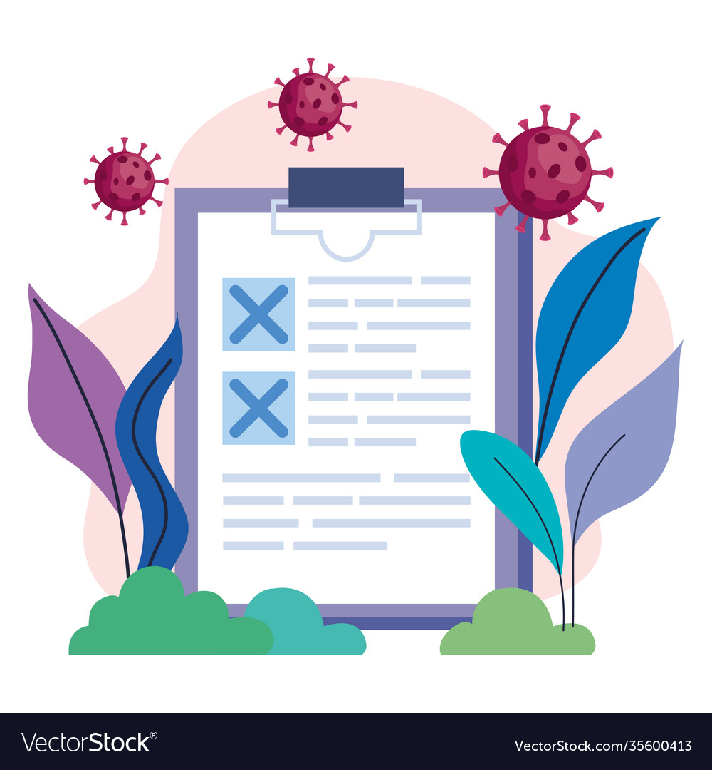 Covid19 virus particles with checklist in camp Vector Image