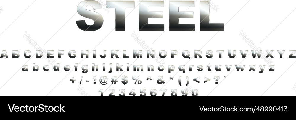 Font with metallic texture chrome alphabet steel Vector Image