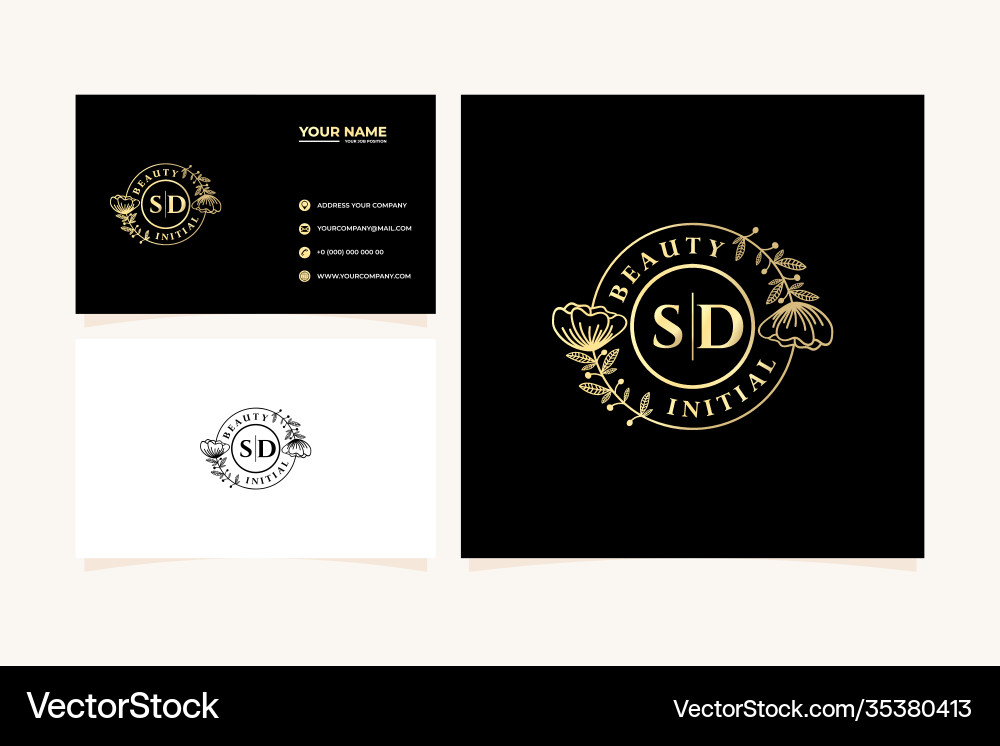 Initial sd letters hand drawn feminine and floral Vector Image
