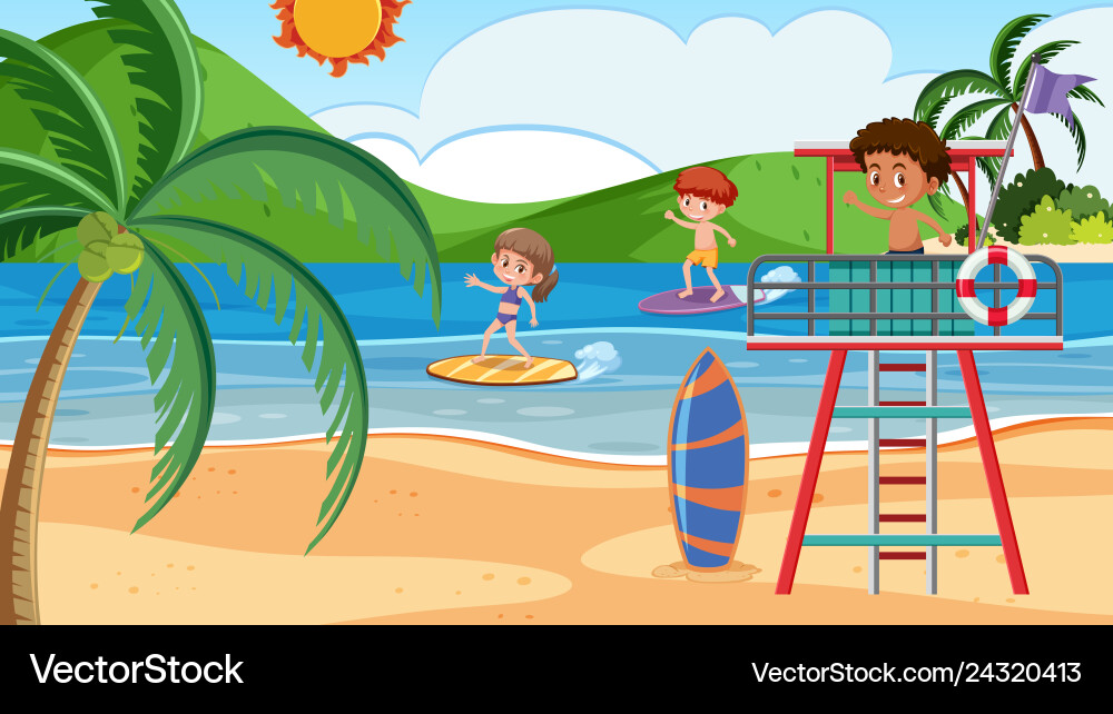 Surfer in summer beach Royalty Free Vector Image