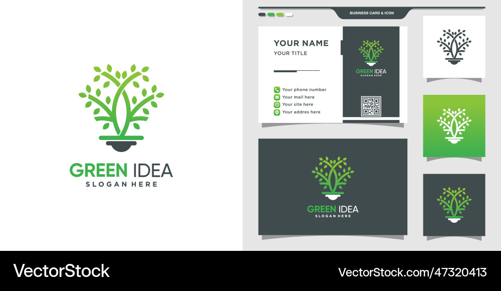 Tree logo with smart concept and business card Vector Image