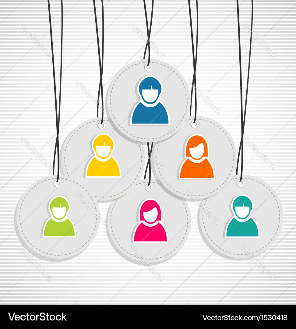 Colorful hanging team members badges Royalty Free Vector
