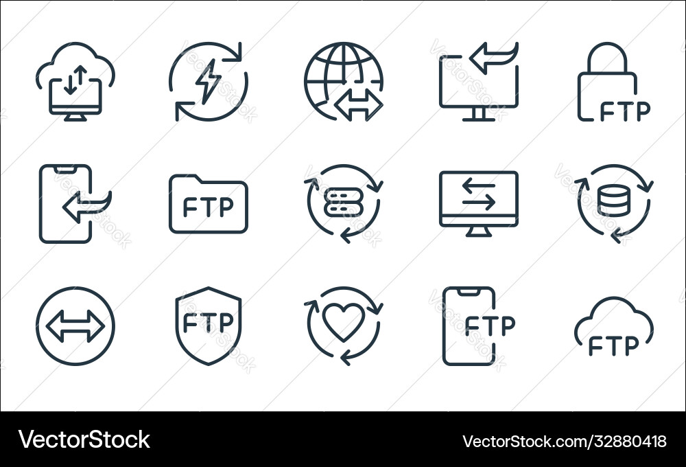 Data transfer line icons linear set quality line Vector Image