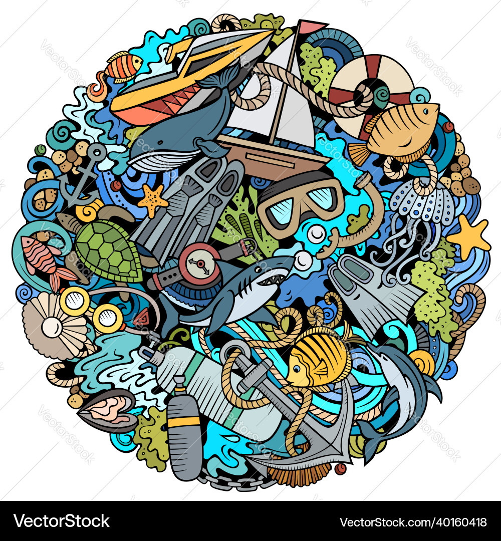 Diving cartoon doodles water Royalty Free Vector Image