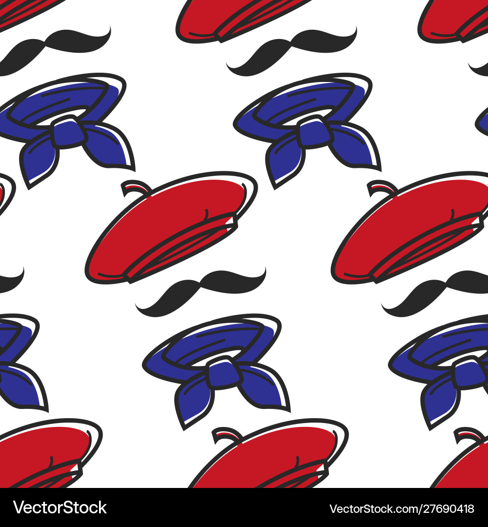French outfit seamless pattern beret and mustache Vector Image