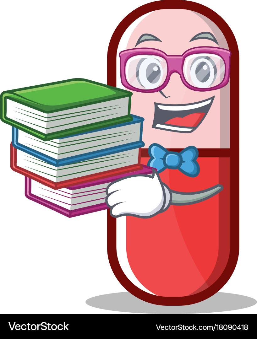 Geek pill capsule cartoon character Royalty Free Vector