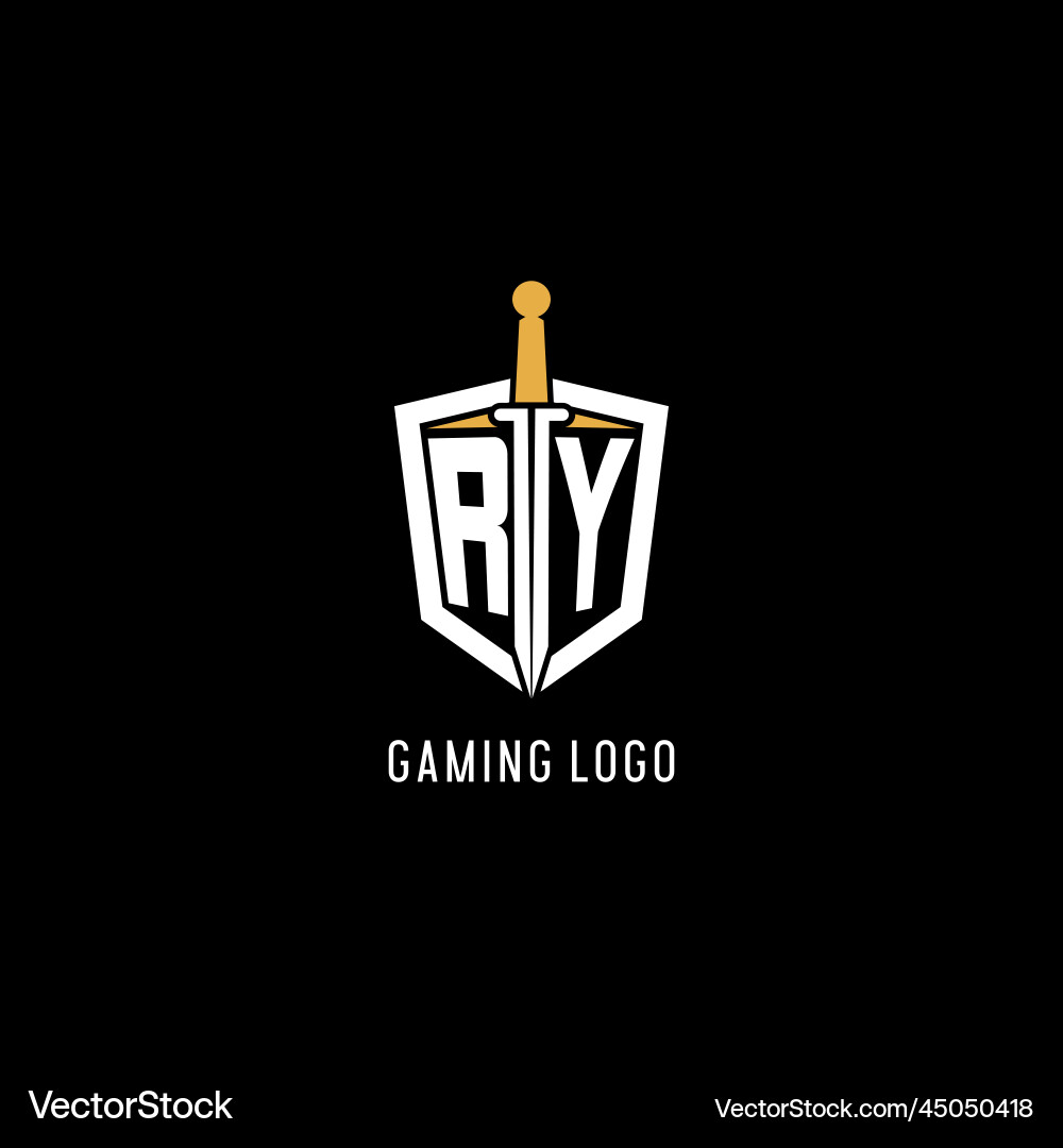 Letter ry logo with shield and sword design Vector Image