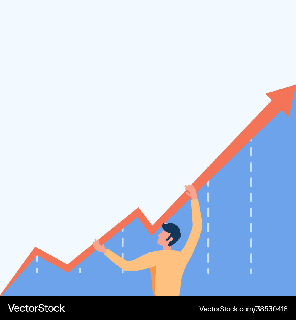 Man standing drawing holding graph arrow showing Vector Image