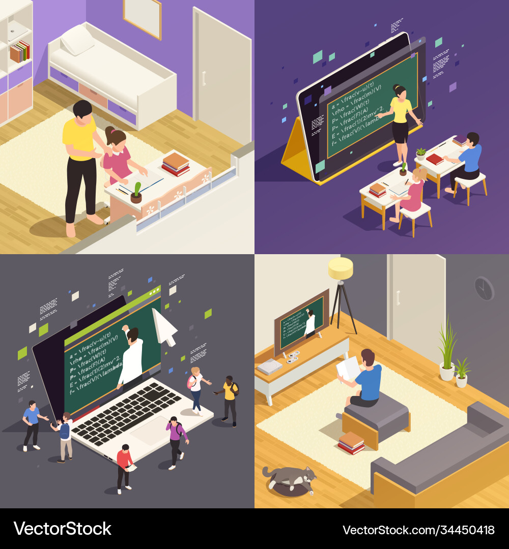 Online education 2x2 concept Royalty Free Vector Image