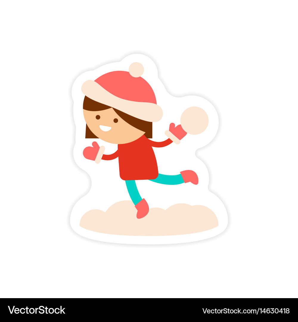 Paper sticker on white background child playing Vector Image