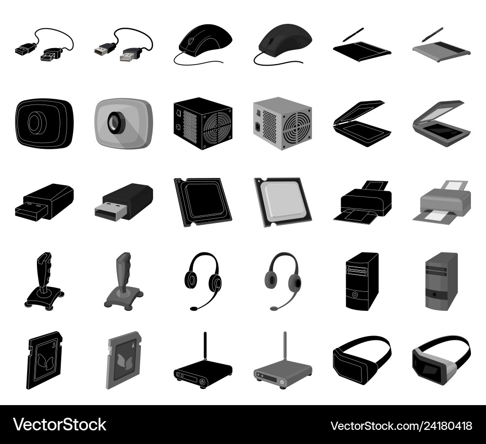 Personal computer blackmonochrome icons in set Vector Image