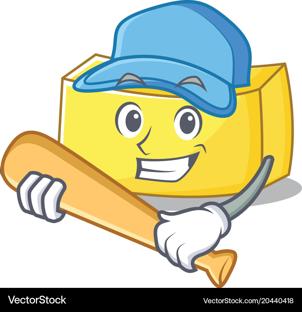 Playing baseball butter character cartoon style Vector Image