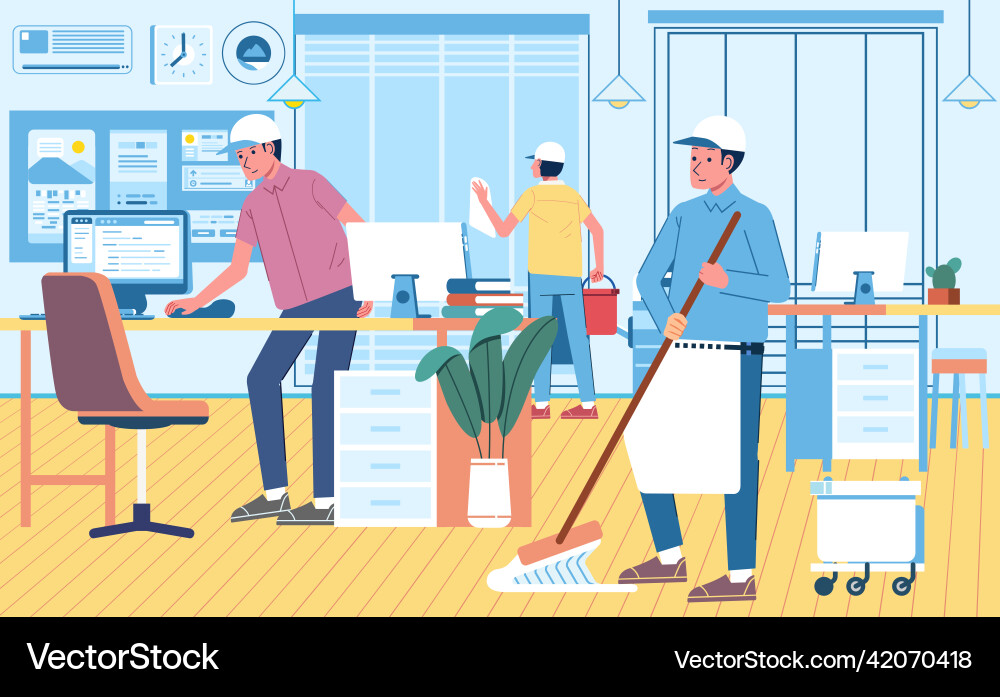 Professional cleaning service cleaning the office Vector Image