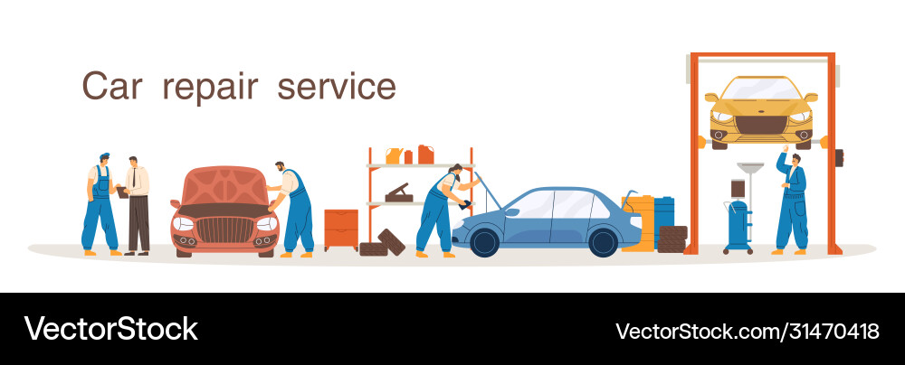Professional mechanic in overalls working at car Vector Image