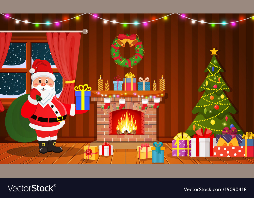 Santa claus in christmas room interior Royalty Free Vector