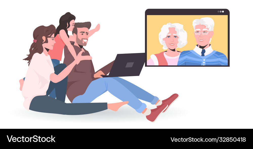 Young family having virtual meeting Royalty Free Vector
