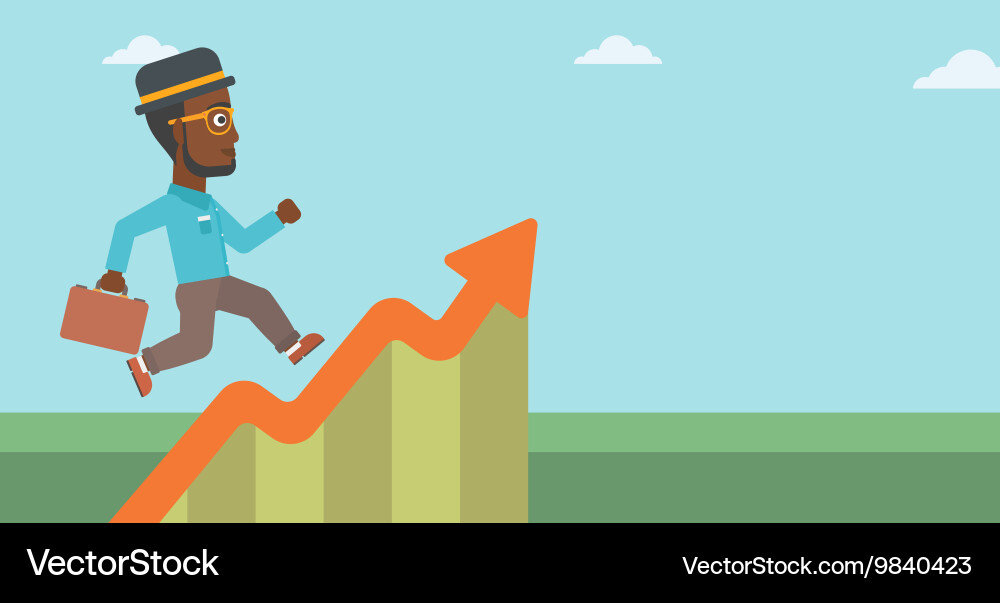 Businessman running along the growth graph Vector Image