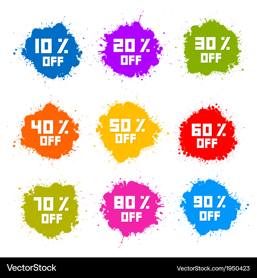 Colorful discount labels stains splashes Vector Image